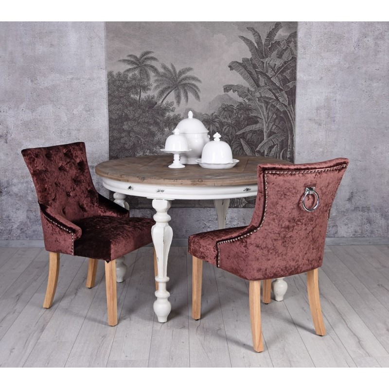 Scaun din lemn masiv natur cu tapiterie din catifea maro inchis