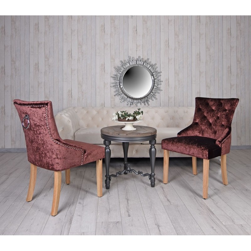 Scaun din lemn masiv natur cu tapiterie din catifea maro inchis