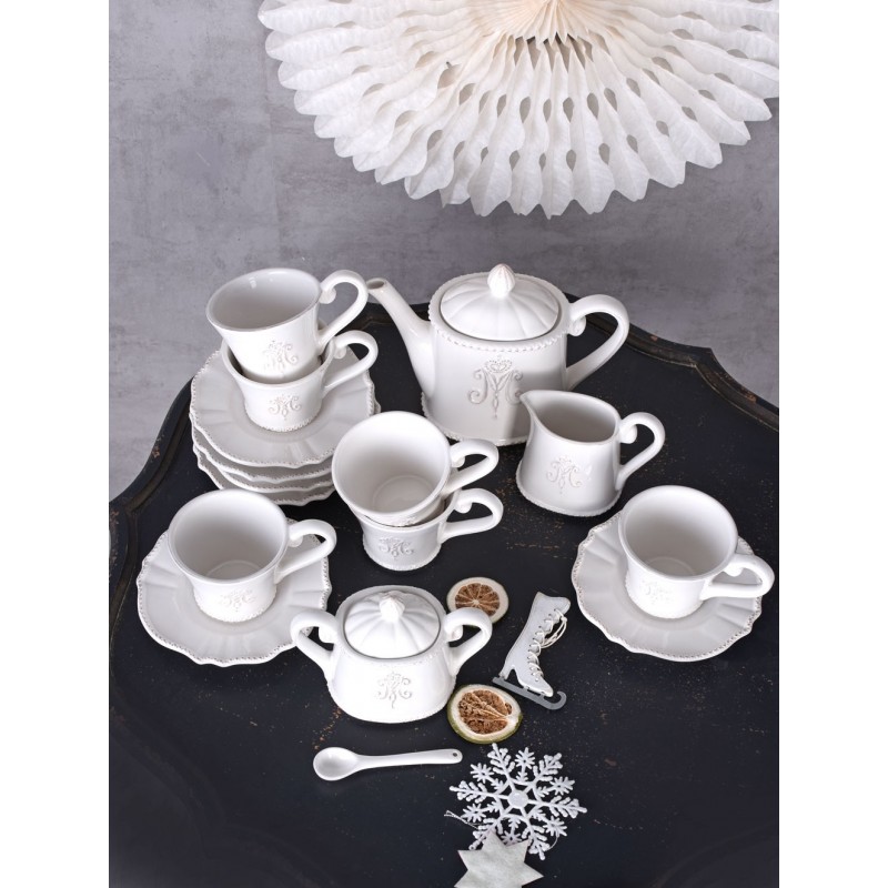 Set cafea din portelan alb pentru 6 persoane