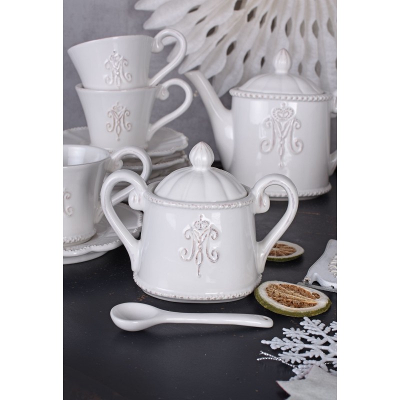 Set cafea din portelan alb pentru 6 persoane