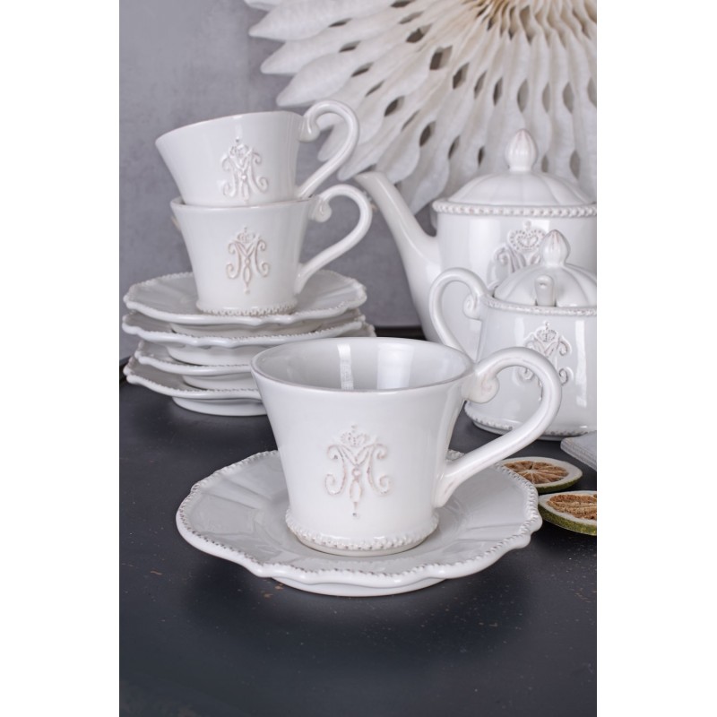 Set cafea din portelan alb pentru 6 persoane