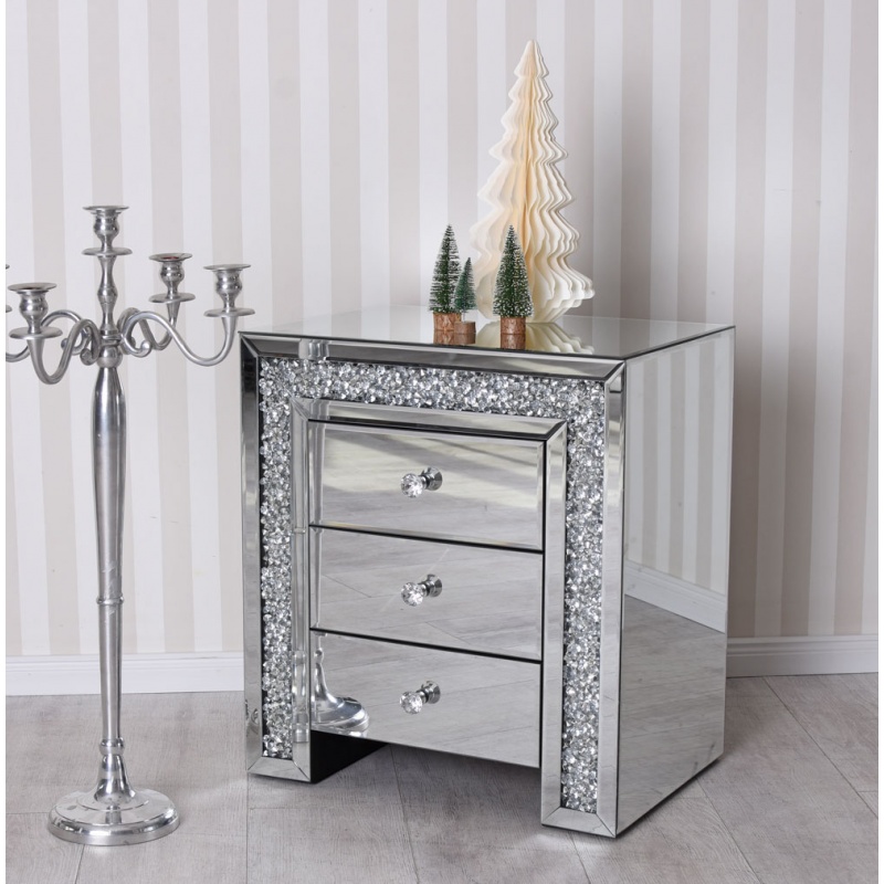 Noptiera din lemn masiv argintiu cu oglinda