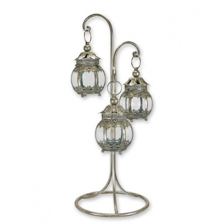 Set trei felinare din metal cu suport