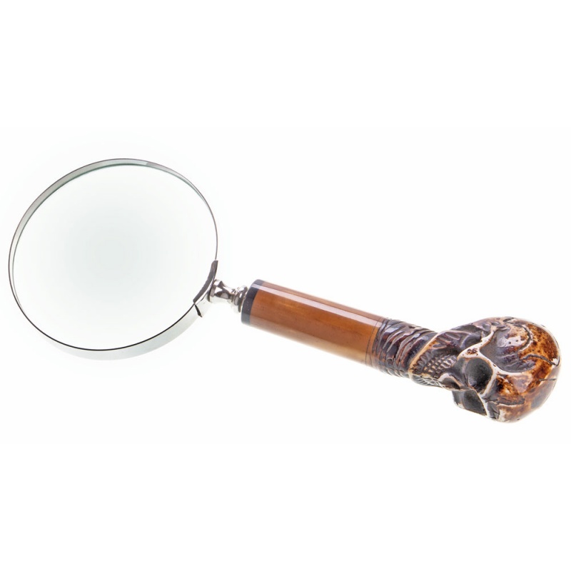 Lupa din alama masiva cu maner cu cap de mort