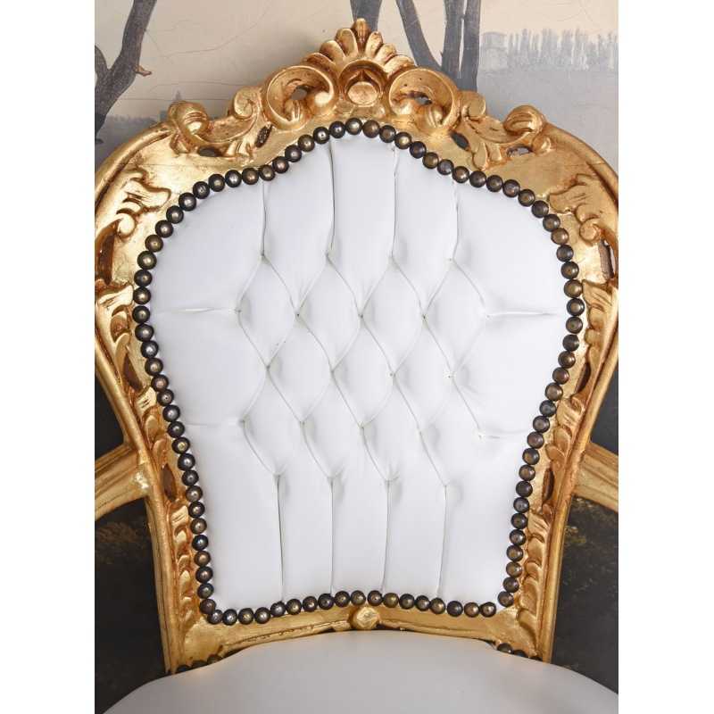 Scaun baroc din lemn masiv auriu cu tapiterie alba