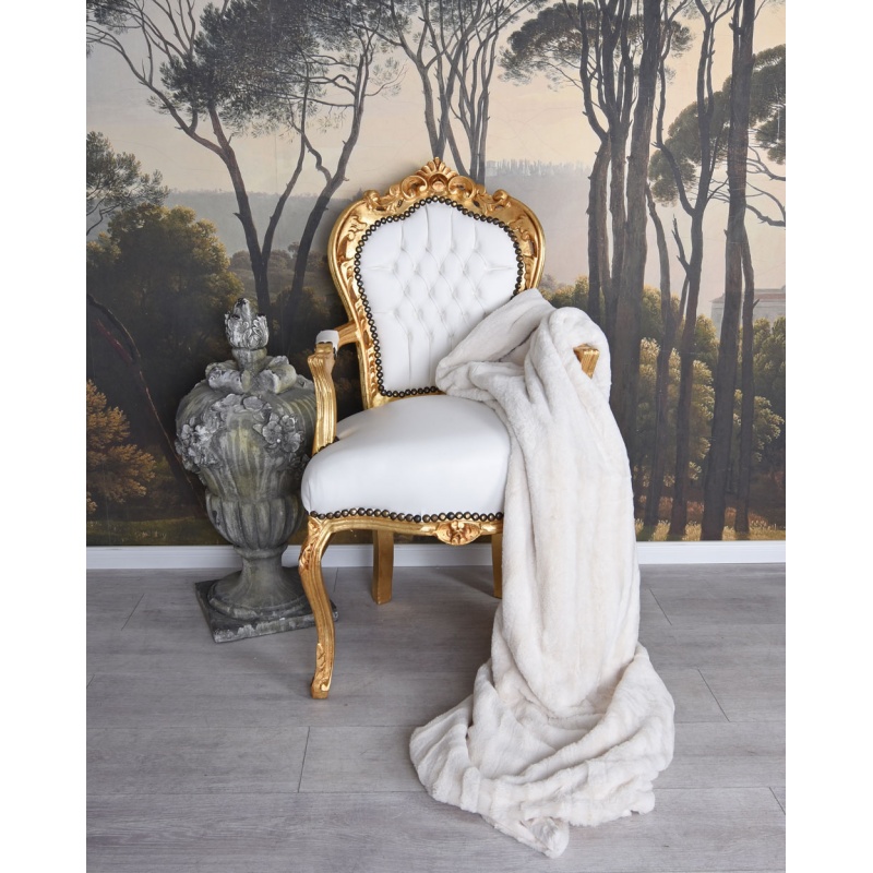 Scaun baroc din lemn masiv auriu cu tapiterie alba