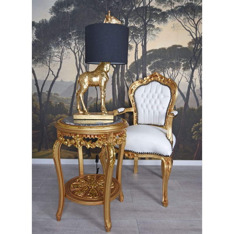 Scaun baroc din lemn masiv auriu cu tapiterie alba