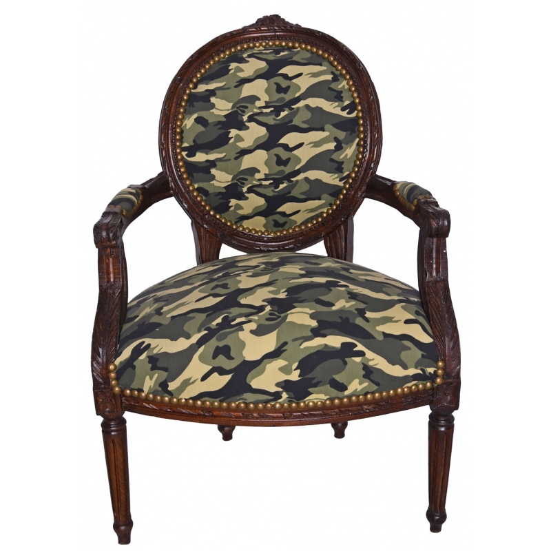 Scaun baroc din lemn mahon cu tapiterie camuflaj