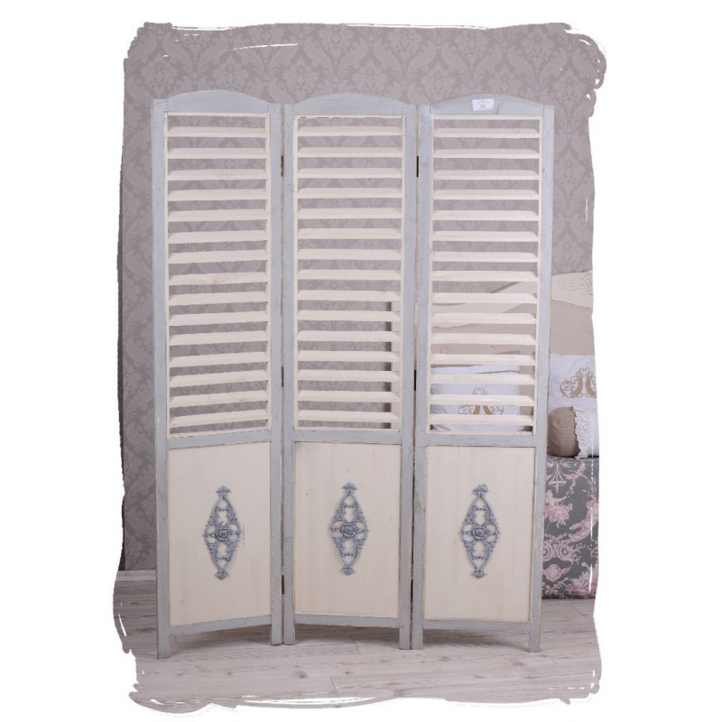 Paravan din lemn masiv bleu cu alb